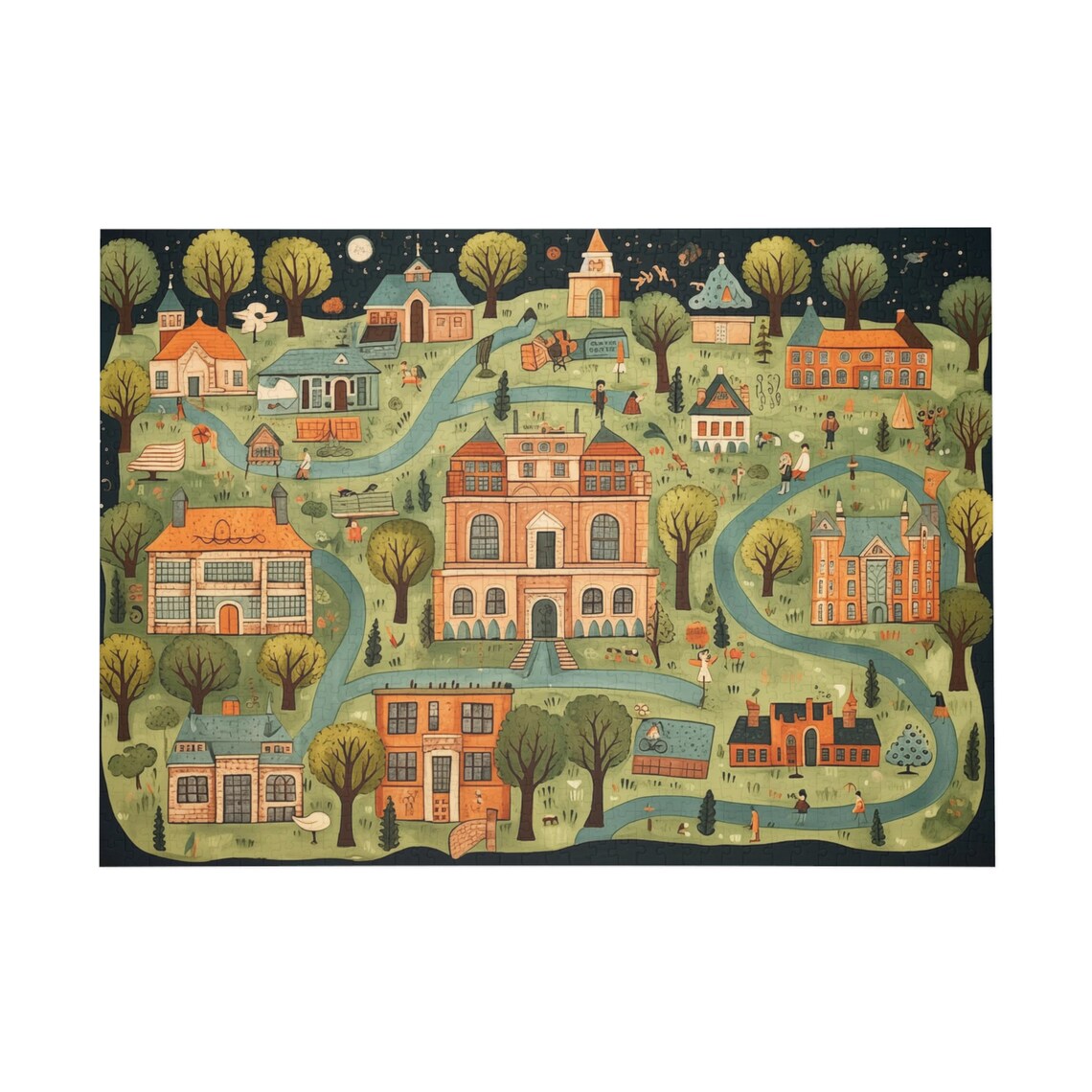 Whimsical Town Map: Folk Art 1000-piece Puzzle - Etsy