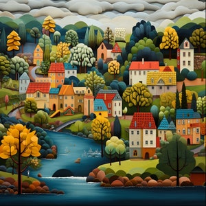 Enchanting Digital Folk Art Map of a Quaint Village A Child-friendly ...