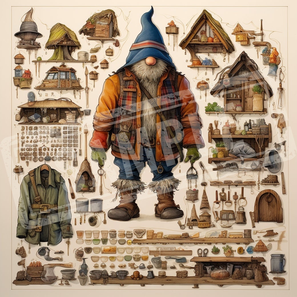 Enchanted Garments: Four Folk Art Digital Prints of a Gnome's Wardrobe ...