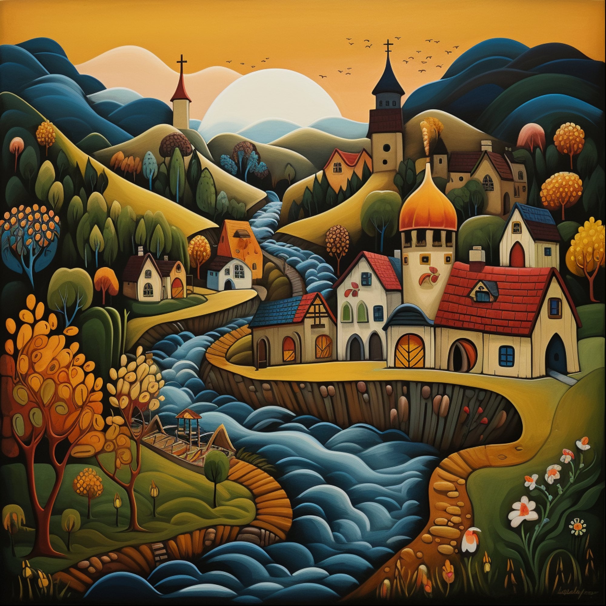 Enchanting Digital Folk Art Map of a Quaint Village A Child-friendly ...