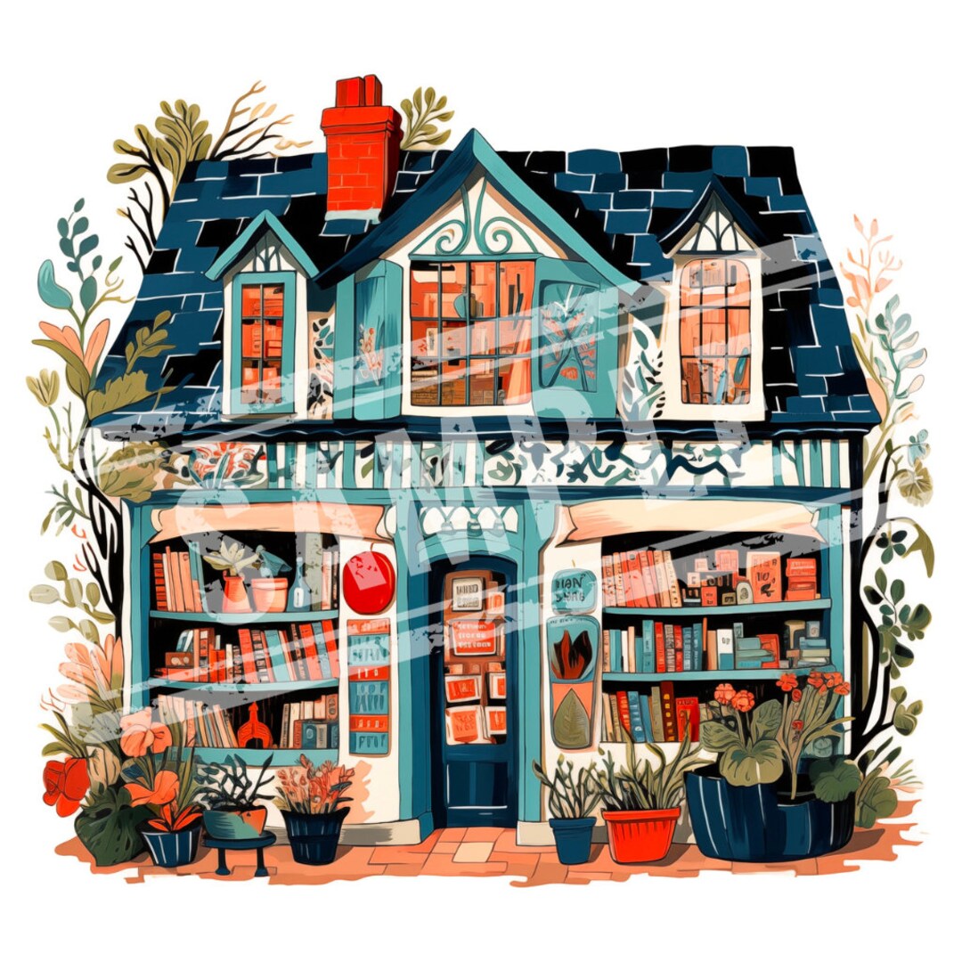 Bright Bookshop Storefront Digital Prints Your Dose of Colorful Charm ...
