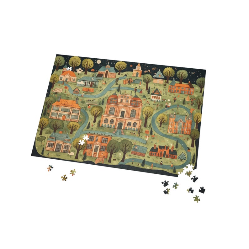 Whimsical Town Map: Folk Art 1000-piece Puzzle - Etsy