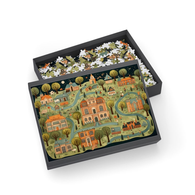 Whimsical Town Map: Folk Art 1000-piece Puzzle - Etsy