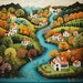 Enchanting Digital Folk Art Map of a Quaint Village A Child-friendly ...