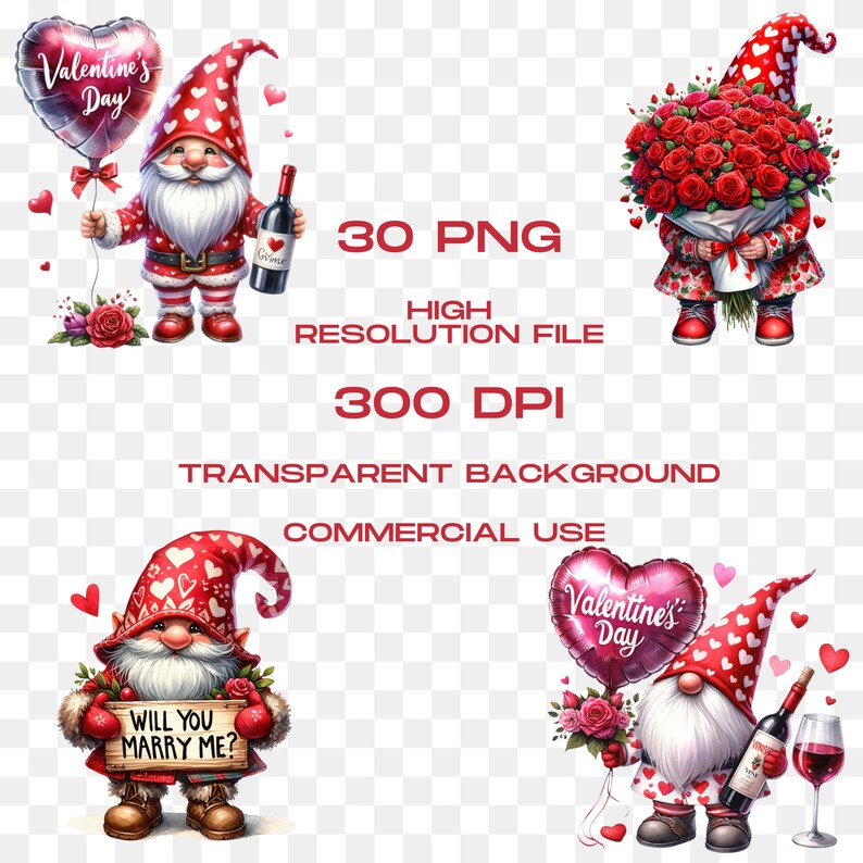 30 Gnome Valentine Cliparts, Clipart Bundle, Valentine Png Graphics ...