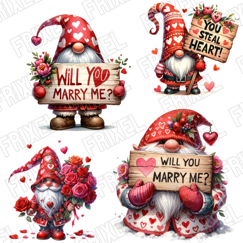 30 Gnome Valentine Cliparts, Clipart Bundle, Valentine Png Graphics ...