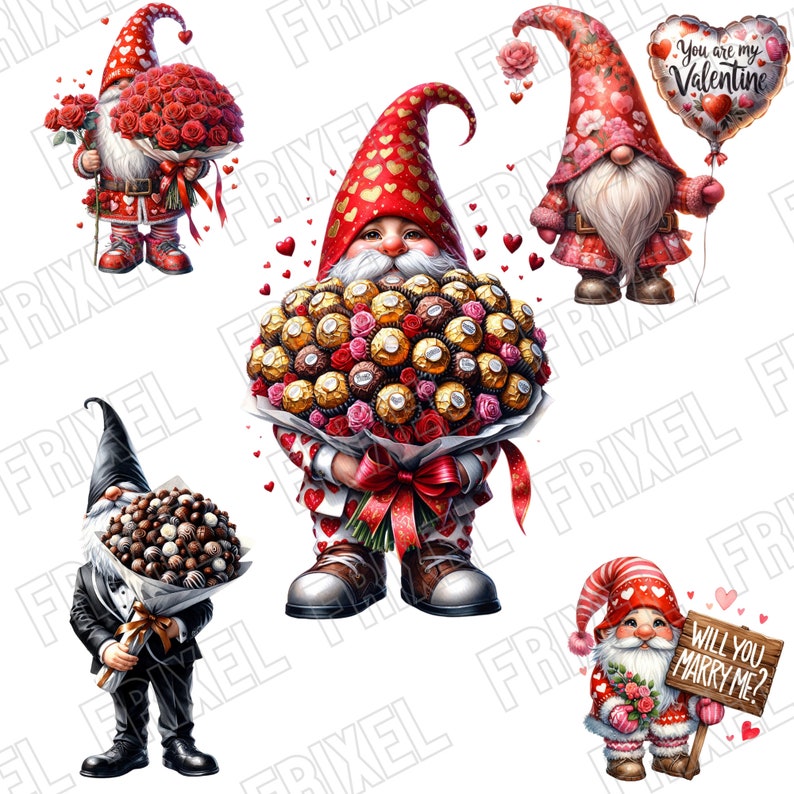 30 Gnome Valentine Cliparts, Clipart Bundle, Valentine Png Graphics ...