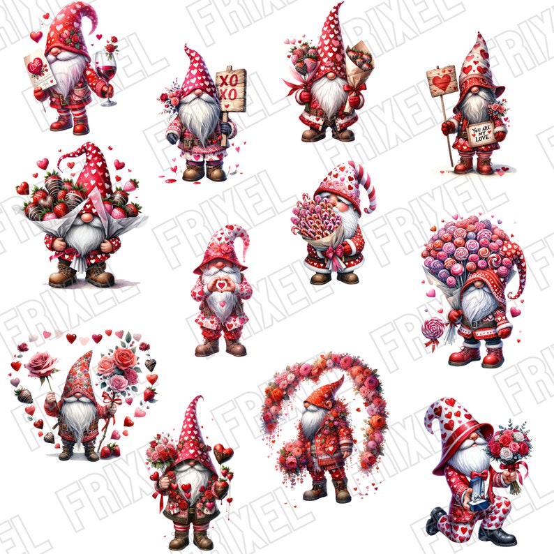 30 Gnome Valentine Cliparts, Clipart Bundle, Valentine Png Graphics ...