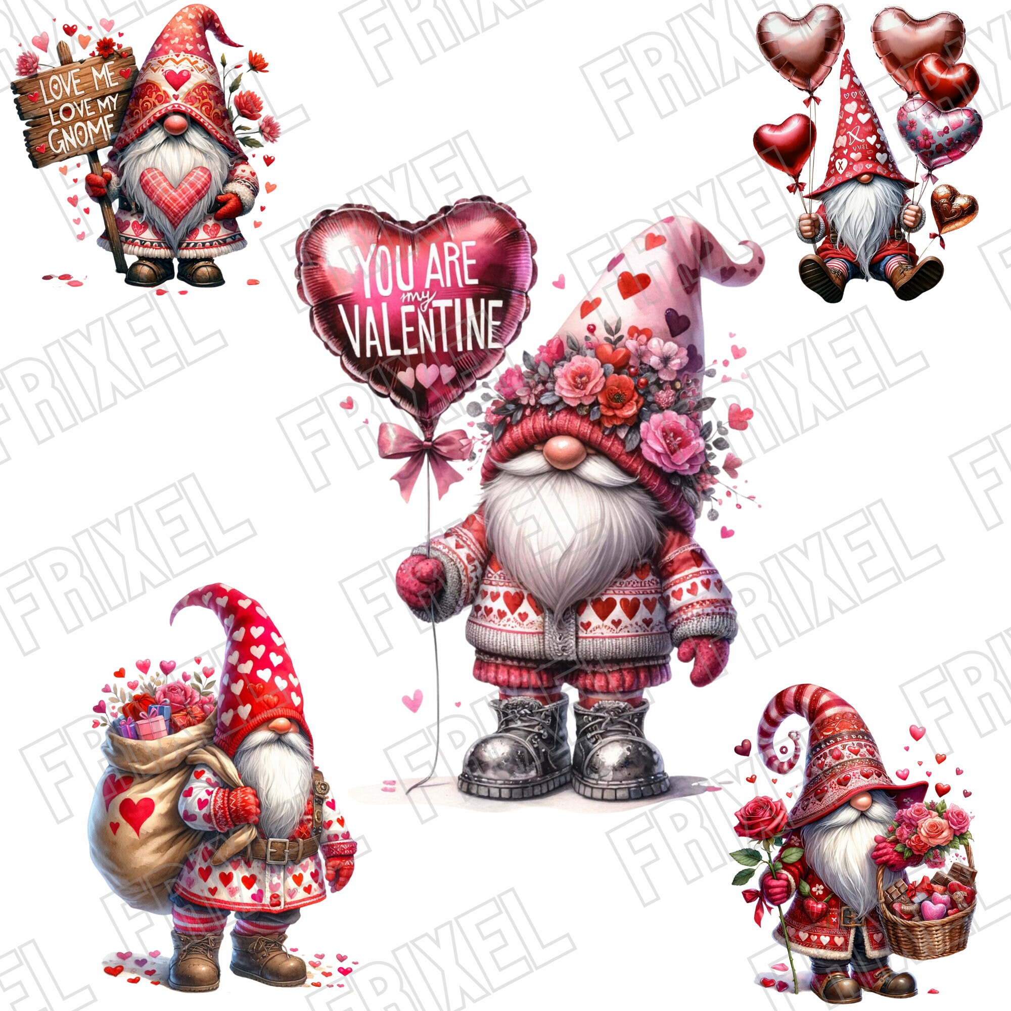 30 Gnome Valentine Cliparts, Clipart Bundle, Valentine Png Graphics ...
