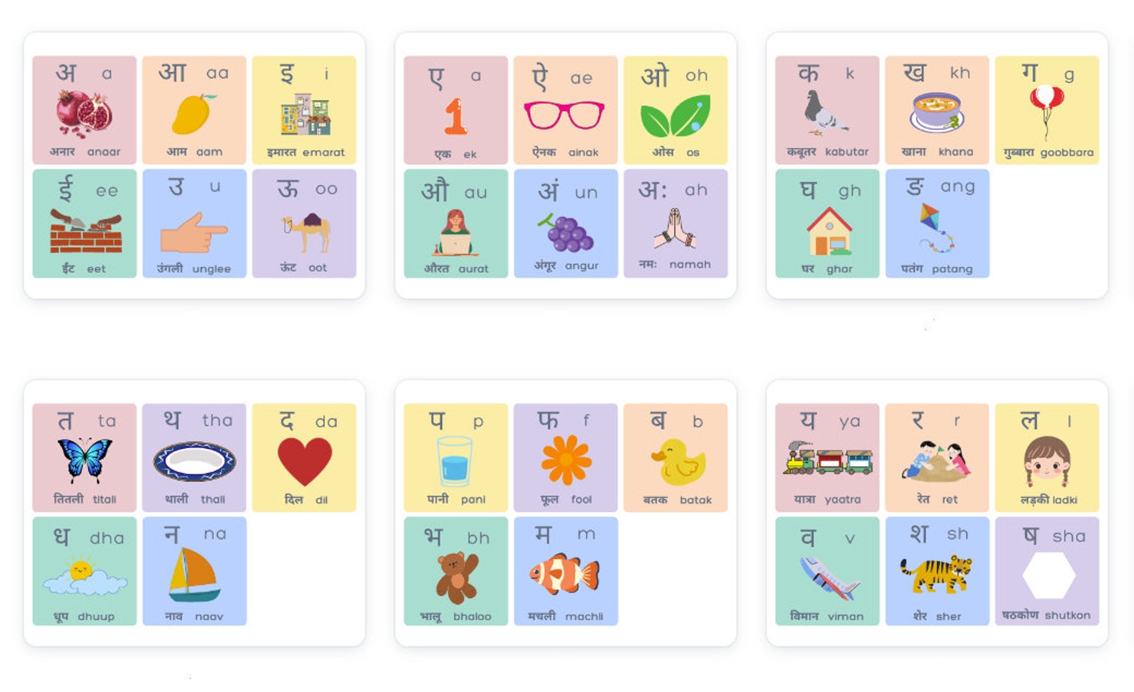Hindi Alphabets Printable Hindi Letters and Words With English ...