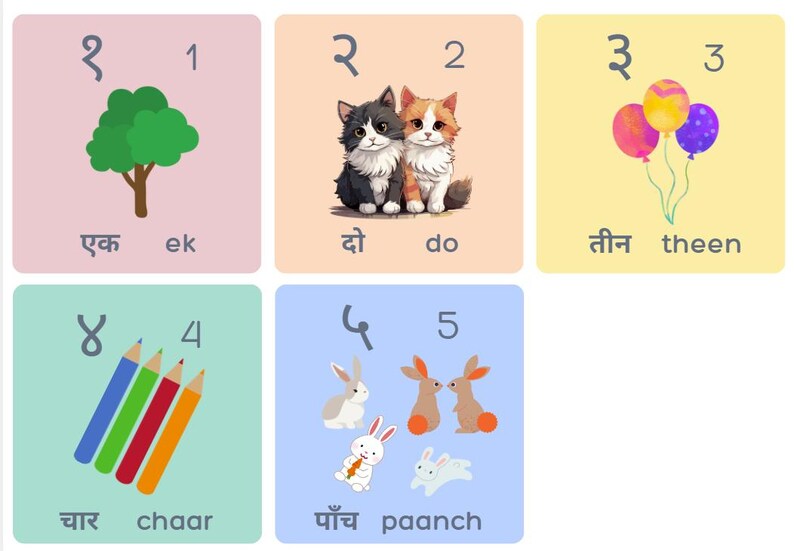 Hindi Colors & Numbers Printable Hindi Numbers and Words With English ...