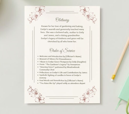 Personalized Memorial Service Program Template | Editable Funeral ...