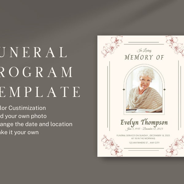 Funeral Program Template | Memorial Program | Remembrance | Editable - Etsy