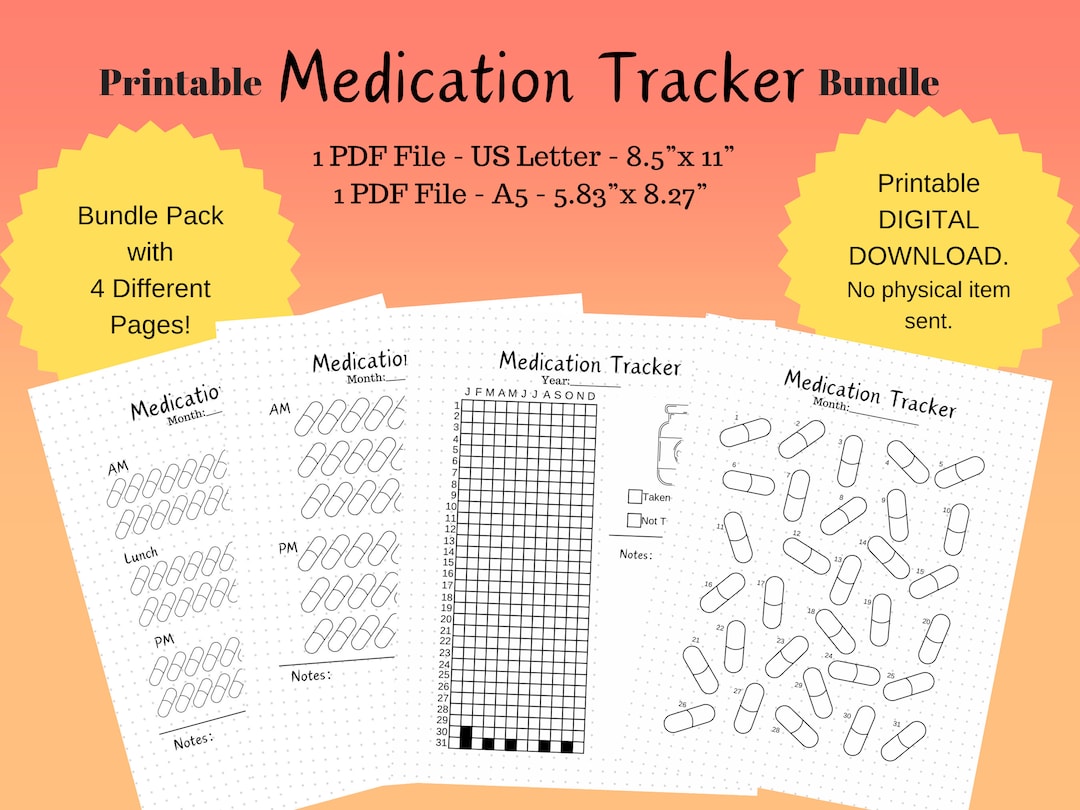 Printable Medication Tracker Bundle, Monthly Medication Tracker, Yearly ...
