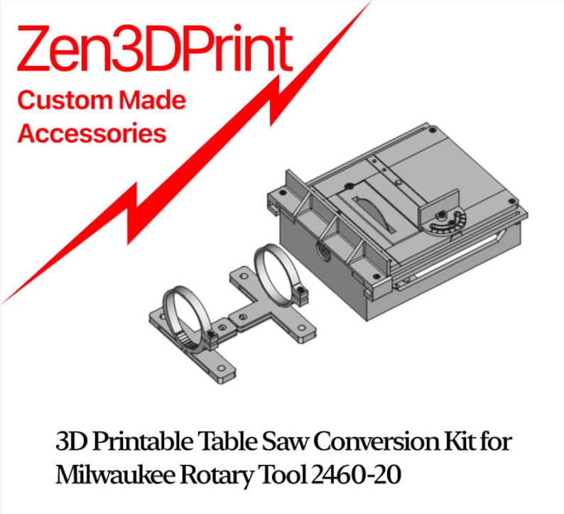 3D Printable Table Saw Conversion Kit for Milwaukee Rotary Tool 2460-20 ...