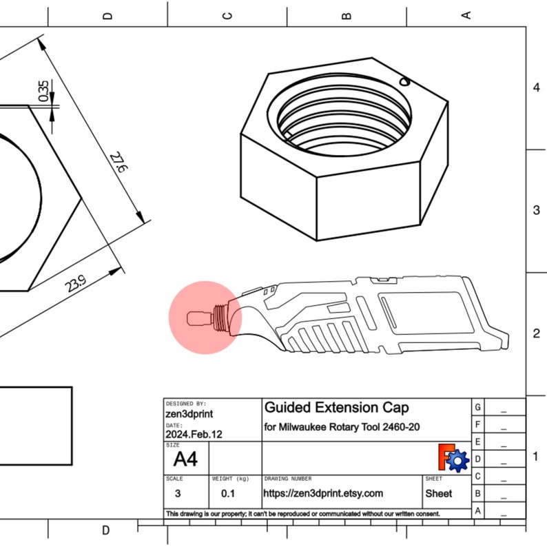 3D Printable Guided Extension Cap for Milwaukee Rotary Tool 2460-20 - Etsy
