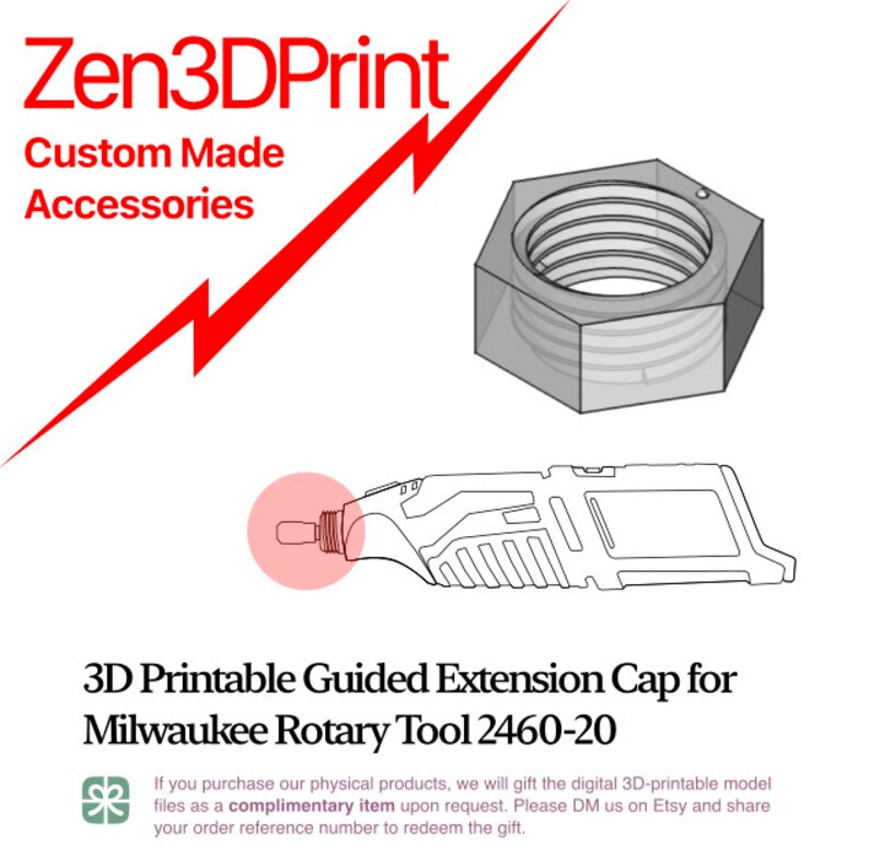 3D Printable Guided Extension Cap for Milwaukee Rotary Tool 2460-20 - Etsy