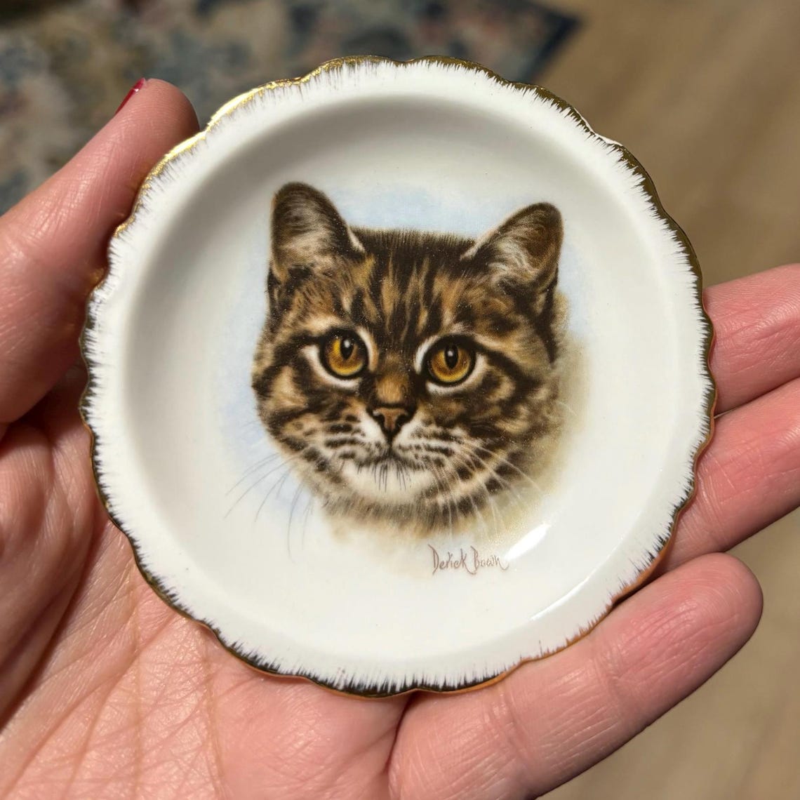 Vintage Derick Bown Tabby Cat Demitasse Bone China Plate - Trinket Dish ...