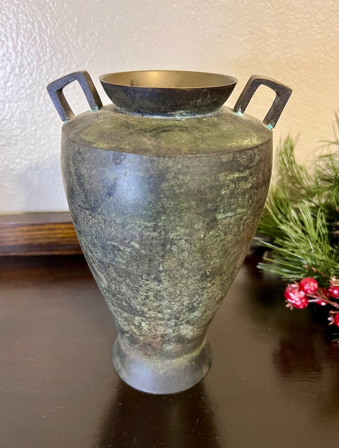 Vintage Rustic Bronze Patina Vase With Handles, Home Decor - Etsy