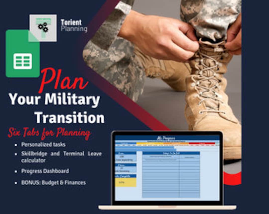 Military Transition Planning Spreadsheet Personalized Tasks, Progress ...