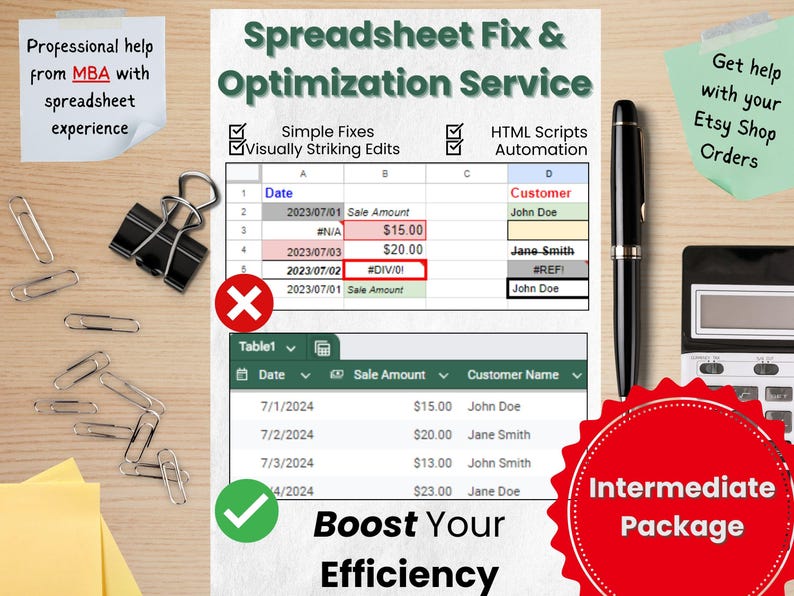 INTERMEDIATE Custom Spreadsheet -- FINAL Purchase (3/3) - Etsy