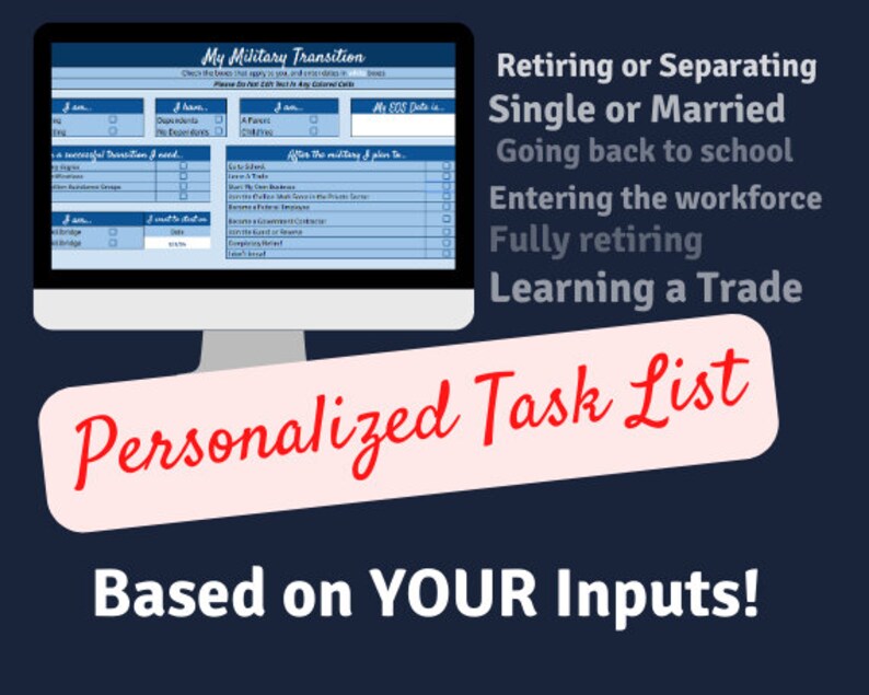 Military Transition Planning Spreadsheet | Personalized Tasks, Progress ...