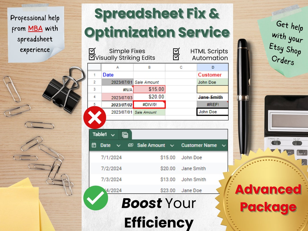 Custom Spreadsheet Optimization Service | Free Consultation | Fix Errors, Clean Data, Create ...