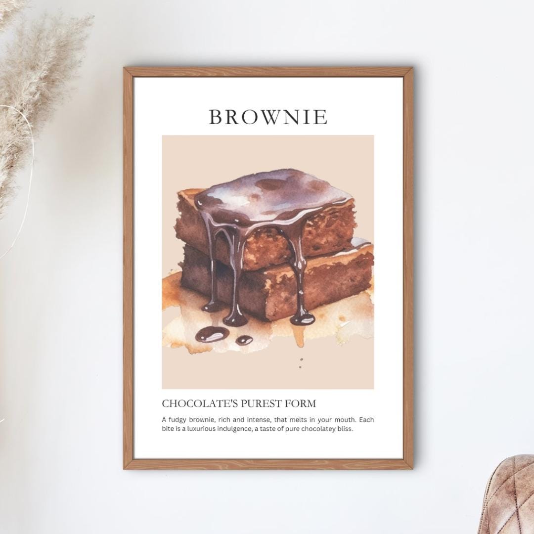 DIGITAL DOWNLOAD - Chocolate Brownie Wall Art, Kitchen Decor, Home Decor, Dessert Art, Food Wall ...