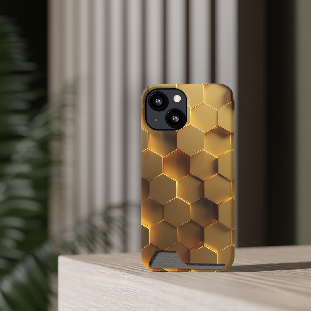 Phone Case With Card Holder Hexagon Gold Style - Etsy