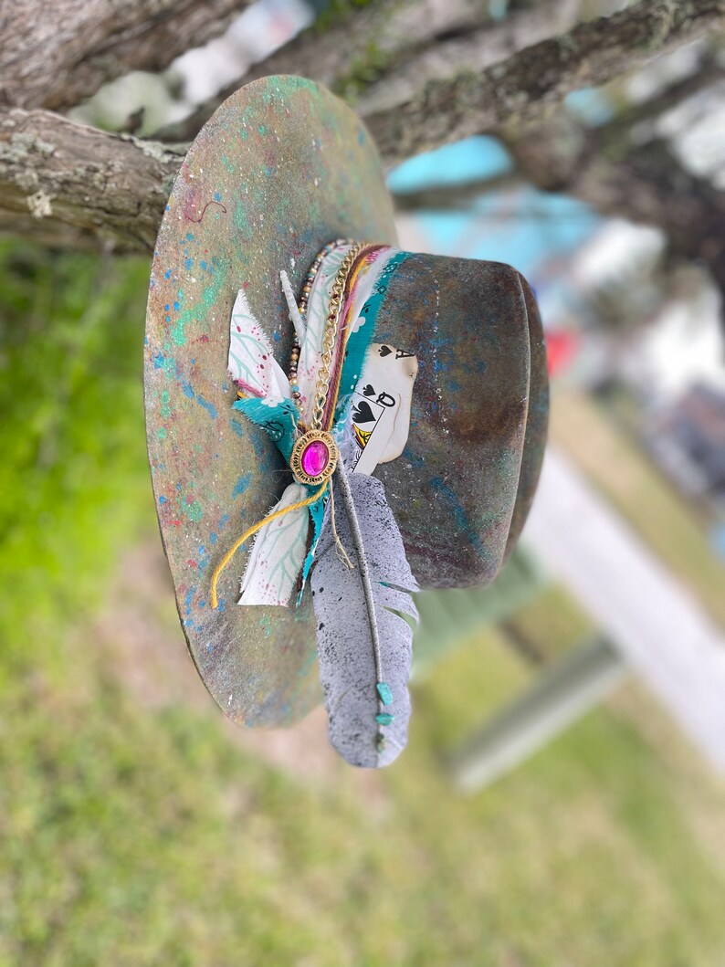 Mad Hatter Multi Color Burned Burnt and Painted Flat Brim Unique Custom ...