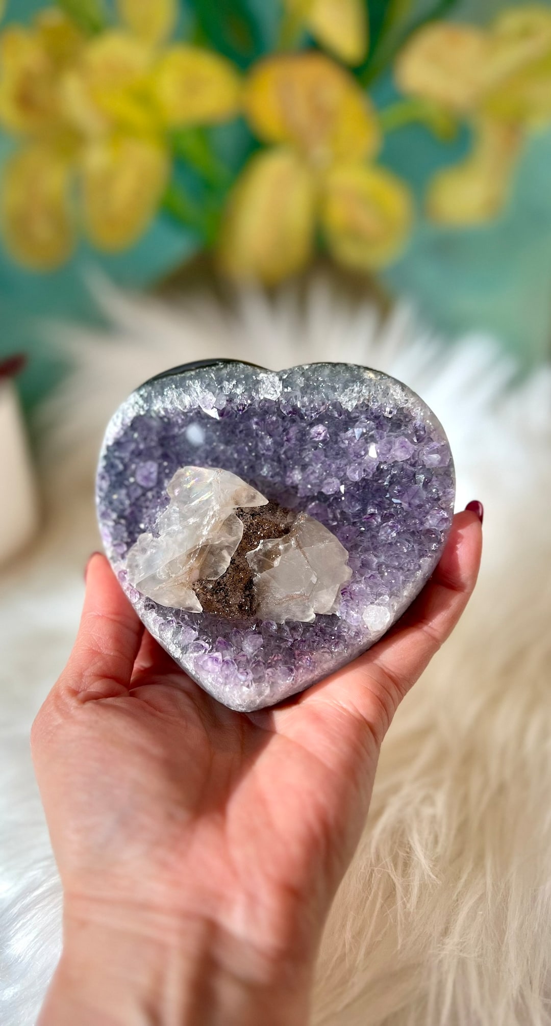RARE 4 Amethyst Heart Geode W/ Calcite Inclusion 1045, Amethyst Cluster ...