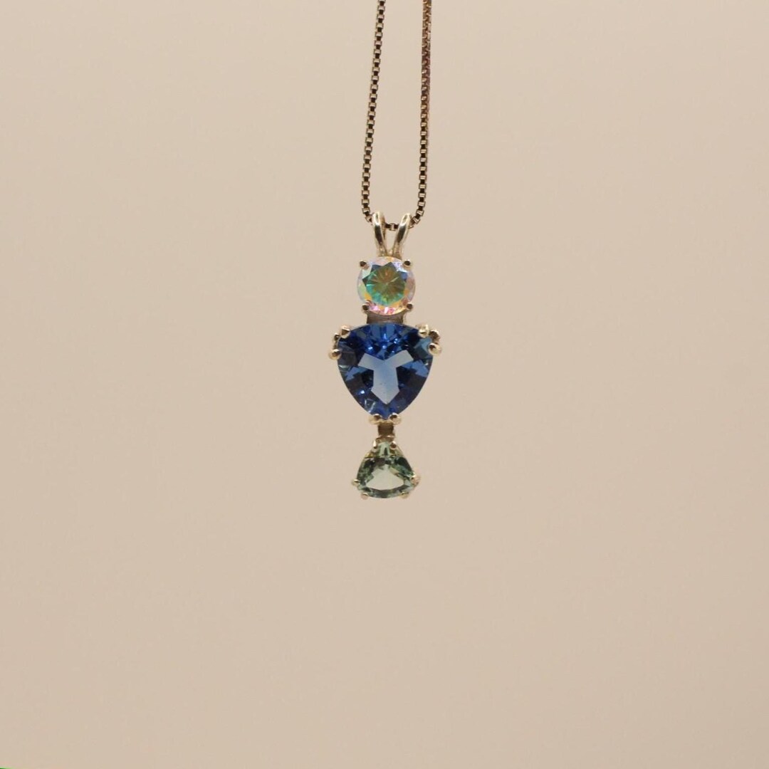 Mystic Topaz & Tibetan Blue Obsidian Pendant – Sterling Silver Healing ...