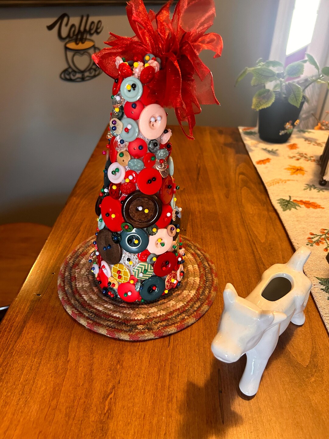 Colorful, Styrofoam Button Tree 10" Tall, Topped With a Shiny Red Bow ...