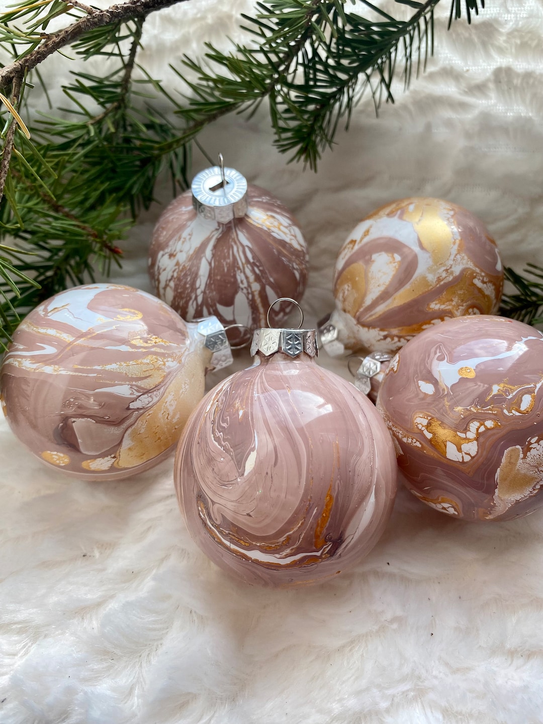 Christmas Baubles Marble Look Rose Gold Marble Art Christmas - Etsy