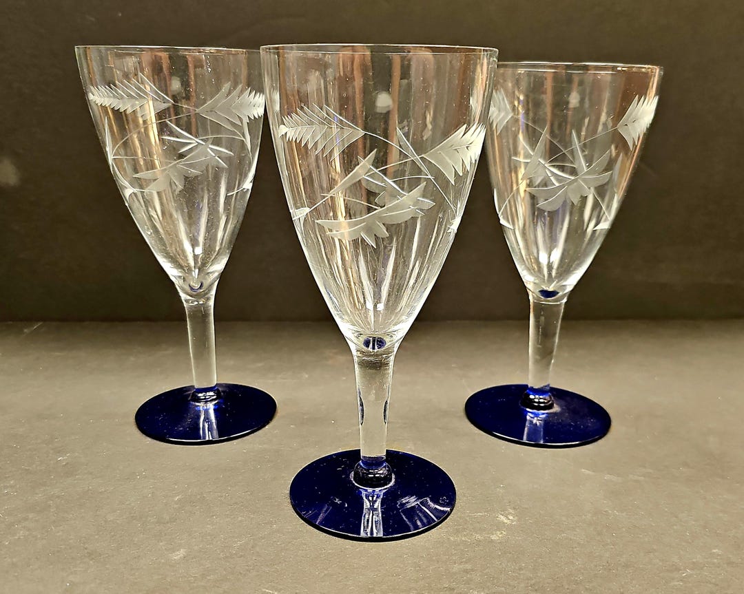 Weston Glass "louie" Set of Three Cobalt Blue Foot Crystal Water ...