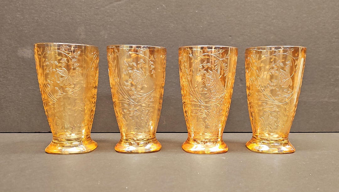 Jeanette Glass Floragold "louisa" Pattern Set of 4 Tumblers - Etsy
