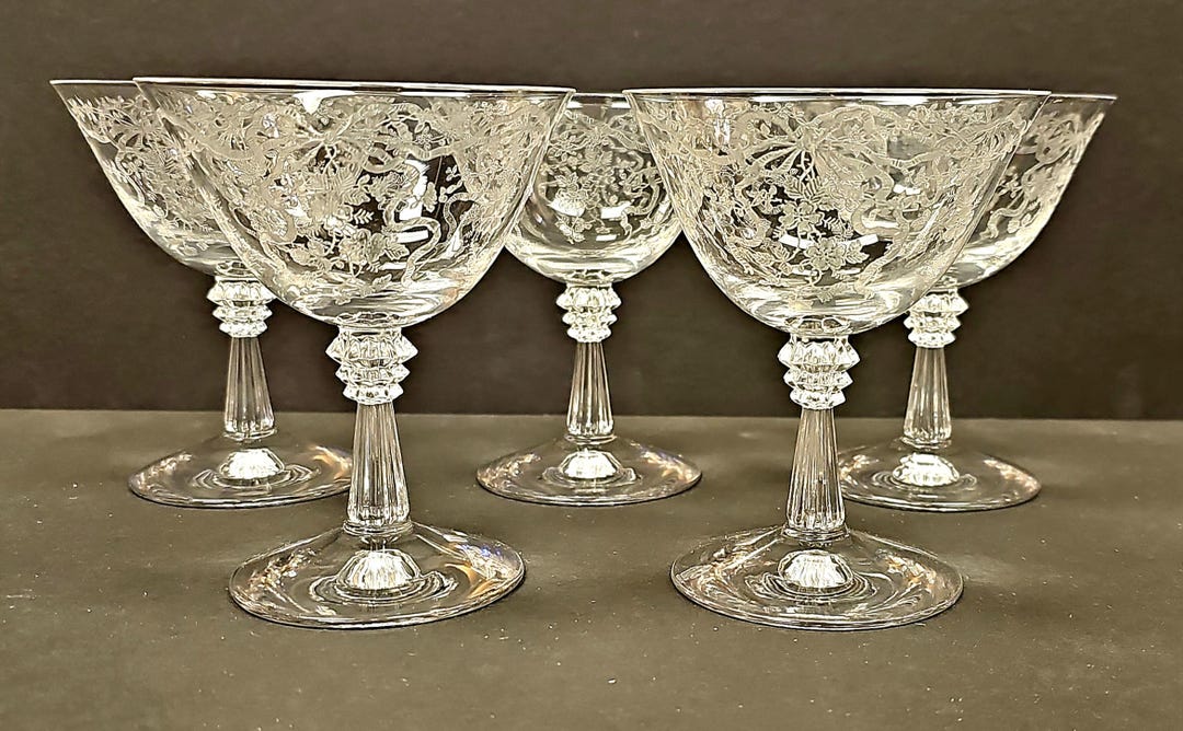 Fostoria "romance" Etching Five 4 1/2 Inch Champagne or Sherbet Glasses ...