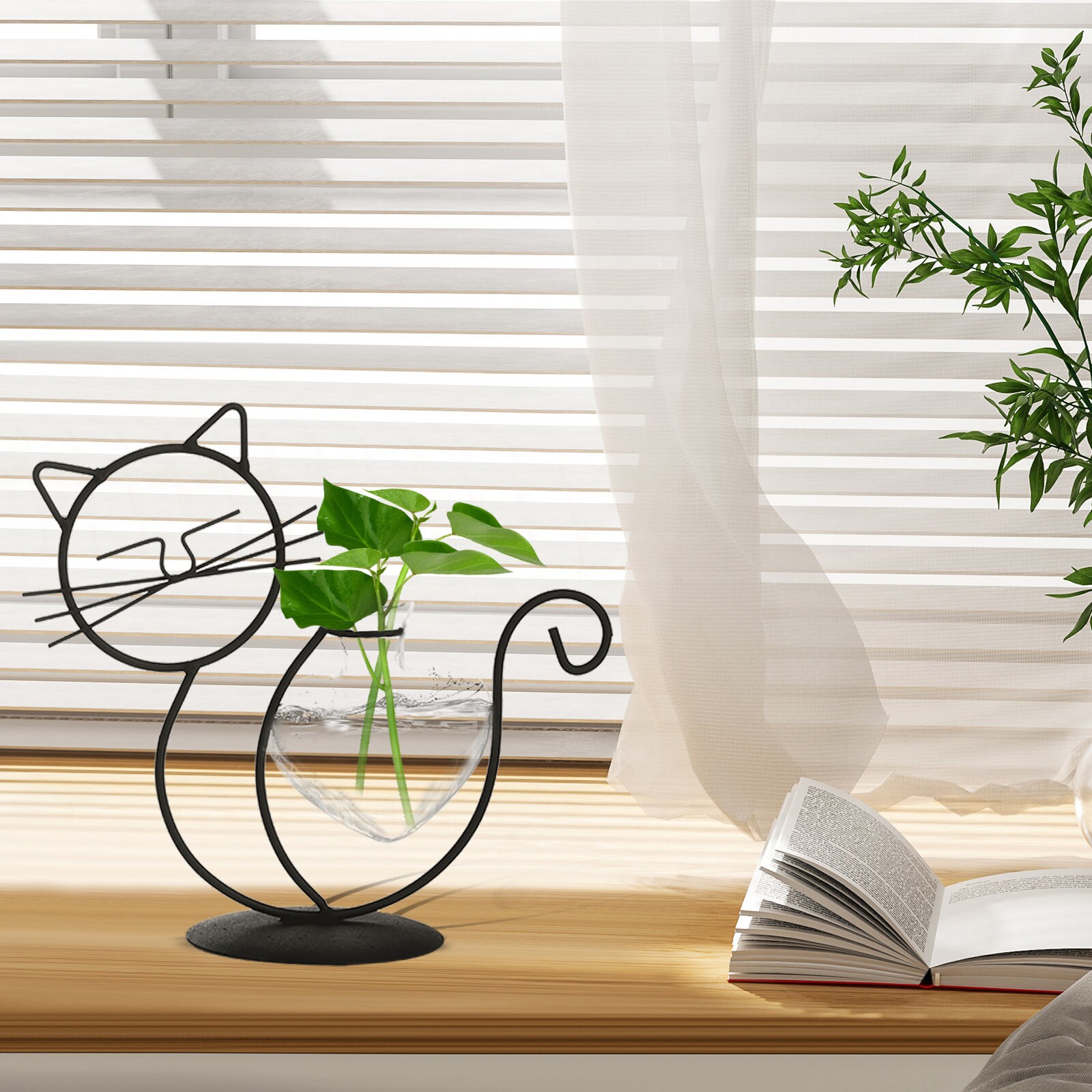 Iron Cat Hydroponic Container Heart Vase Glass Propagation Station ...