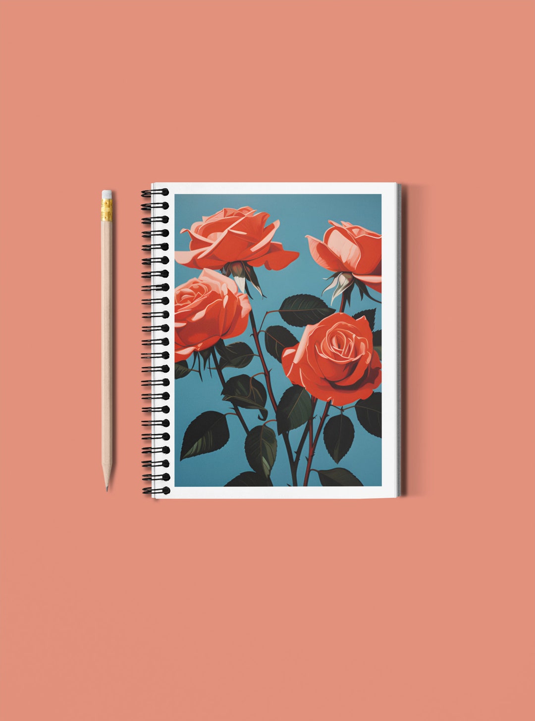 Spiral Notebook - Roses Animated Painting - Flower Paint Design 8x6x.6 Journal Stationary Art by ...