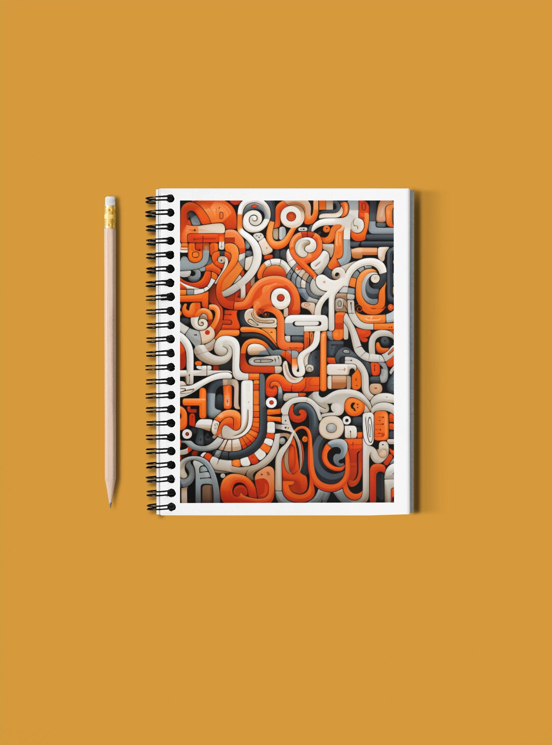 Spiral Notebook Abstract Cartoon Letters Mixed Abstract Paint Design ...
