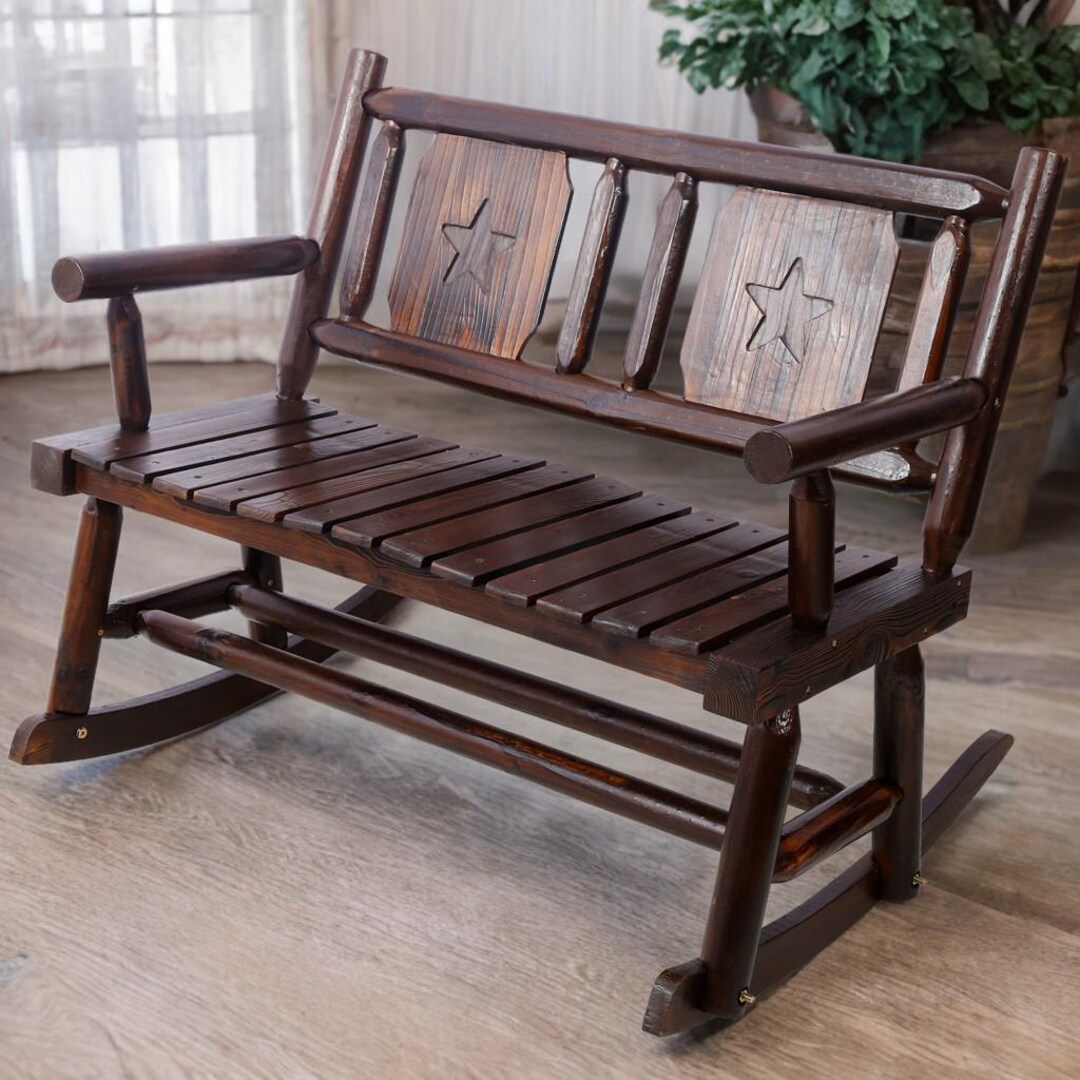 Outdoor Wooden Rocking Chair, Wooden Double Rocking Chair With Wide ...