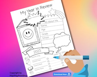 Kid's Year in Review Printable, Year in Review Activity, New Years Eve ...