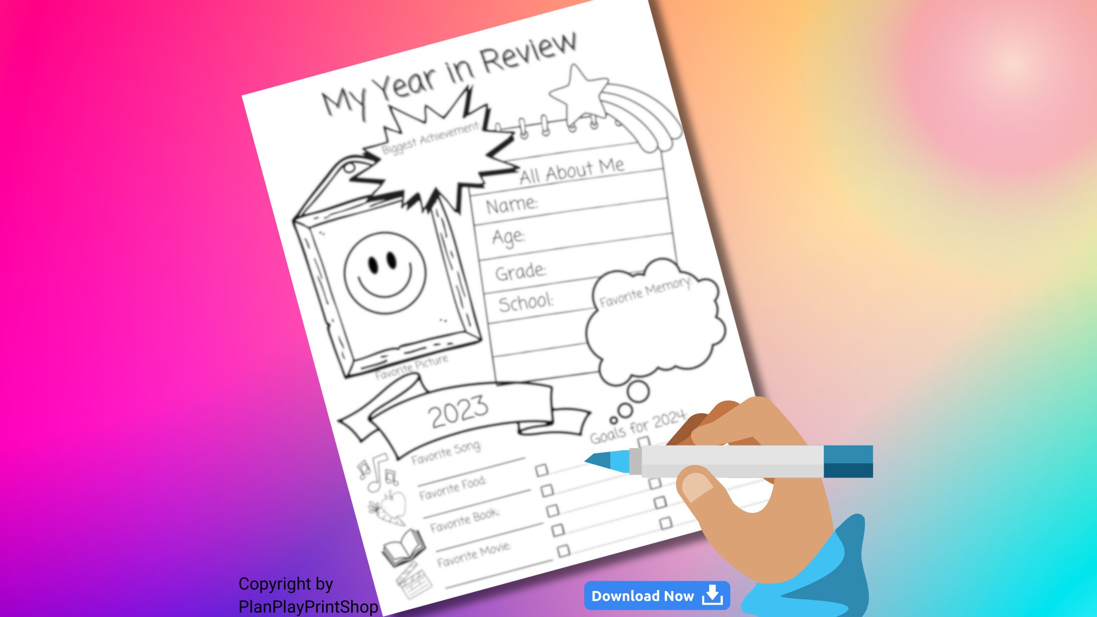 Kid's Year in Review Printable, Kids Year Recap, Year in Review ...