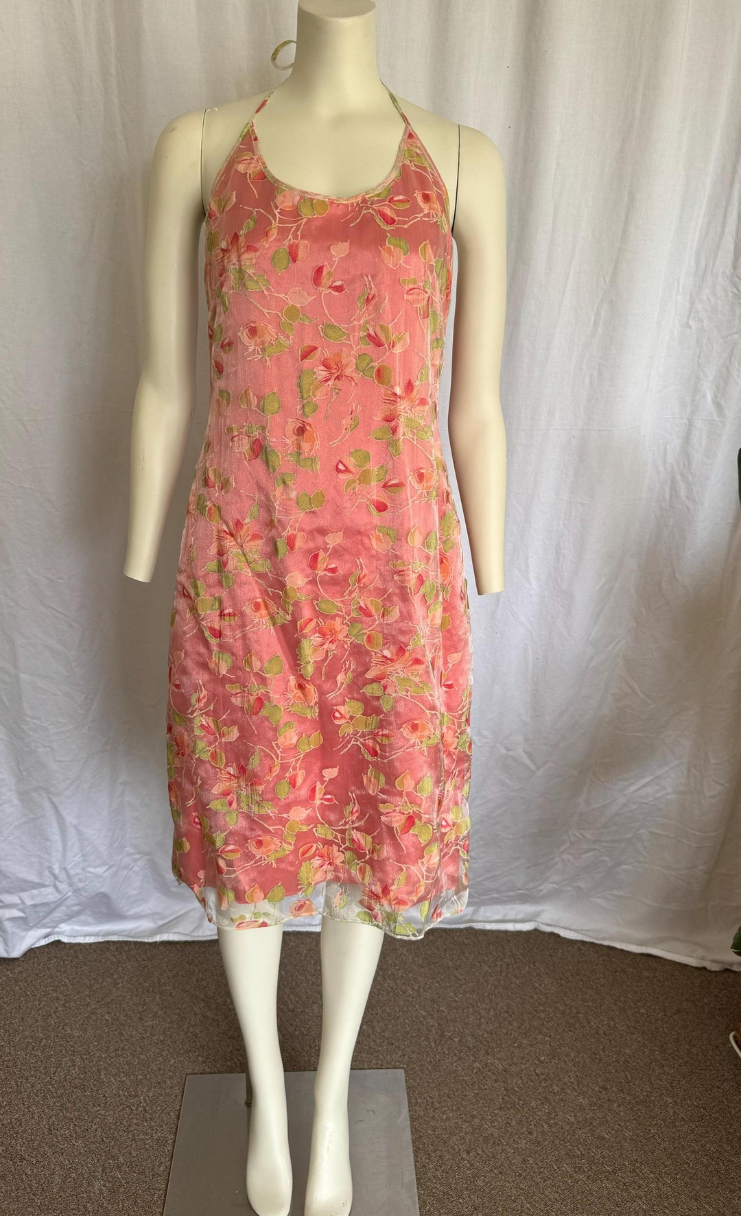 Vintage 1995 Laundry by Shelli Segal Pink Floral Halter Dress - Etsy