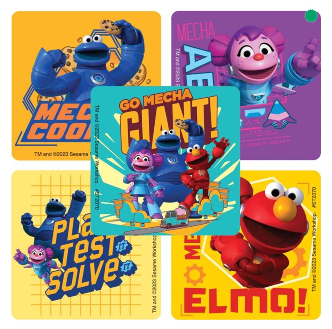 25 (licensed) Sesame Street Mecha Builders Stickers, 2.5" X 2.5", Party ...