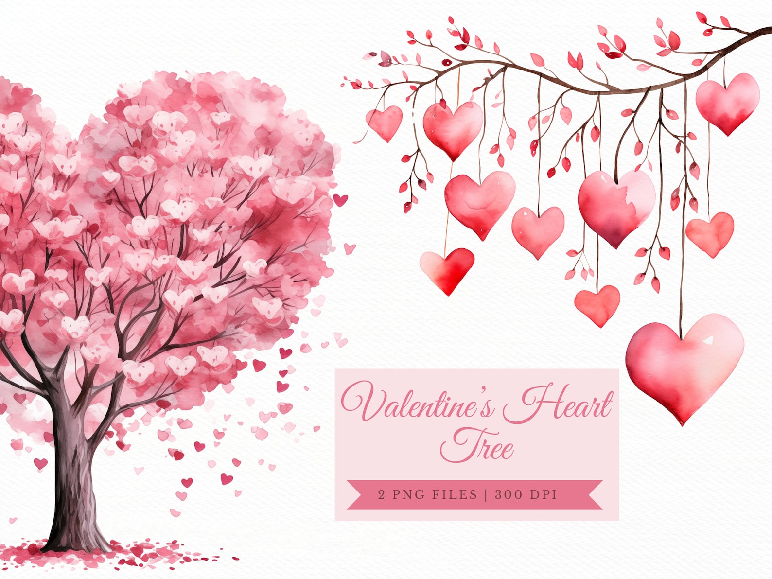 Pink Valentine Tree Hearts Clipart, Love Nature Graphics, Valentines ...