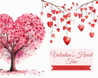 Pink Valentine Tree Hearts Clipart, Love Nature Graphics, Valentines ...