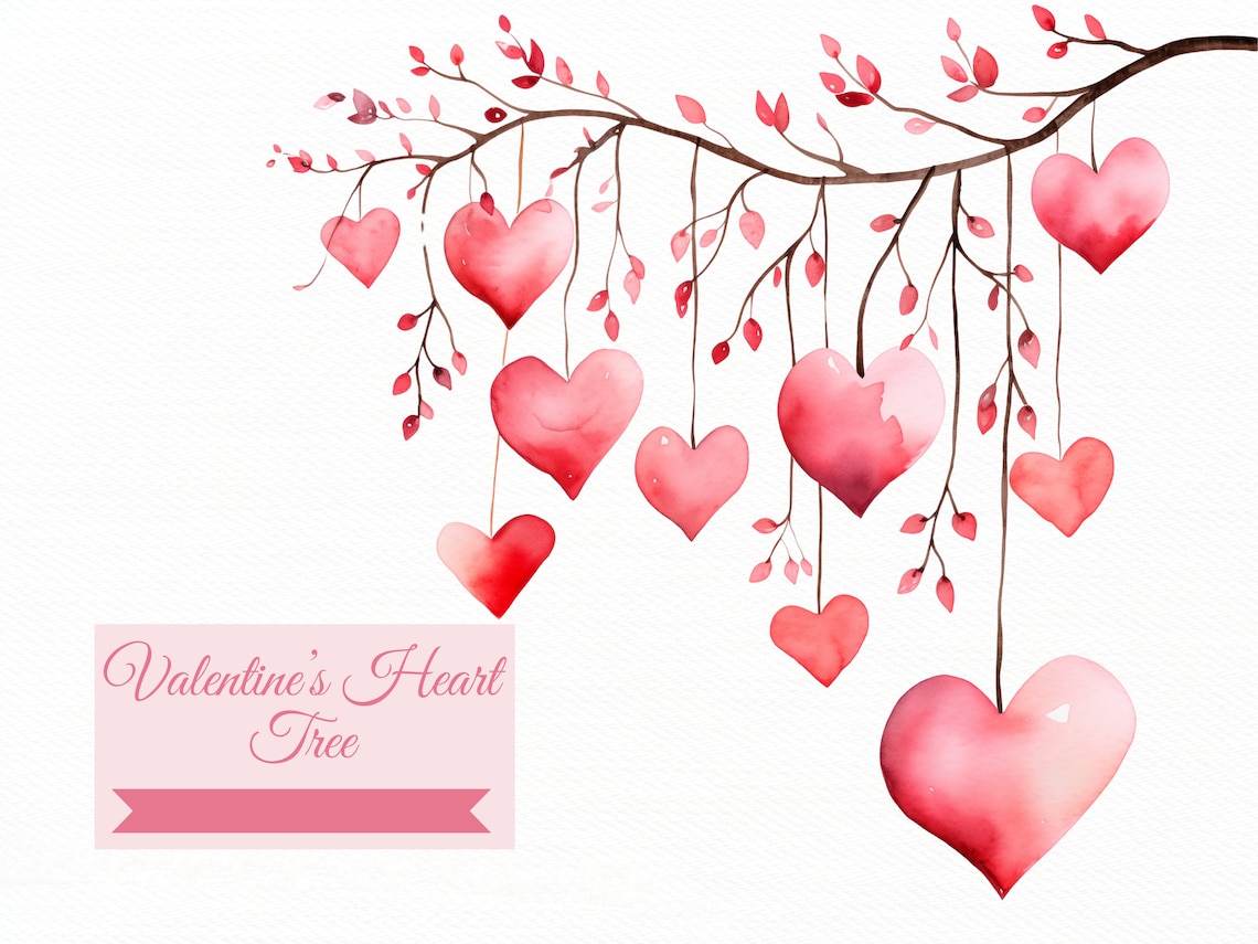 Pink Valentine Tree Hearts Clipart, Love Nature Graphics, Valentines ...