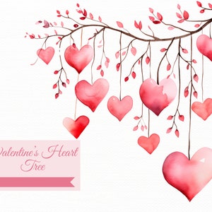 Pink Valentine Tree Hearts Clipart, Love Nature Graphics, Valentines ...