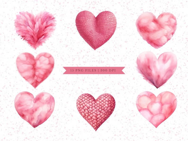Pink Valentine's Hearts, Knitted Heart Clipart, Valentine's Day Art ...
